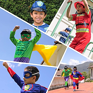 Teuevayl Boys Muscle Chest Dress up Costumes Set Trunk with Superhero, Policeman, Fireman, Kids Pretend Role Play , Boys Dress up Clothes for Kids Ages 4-7