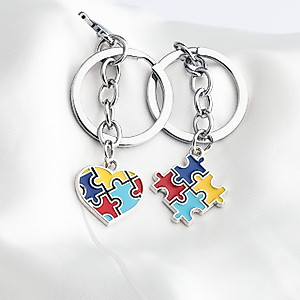 FUSTMW Autism Awareness Keychain Gifts for Autistic Colorful Puzzle Piece Key Ring Set of 2 (Autism Awareness Keychain Set)