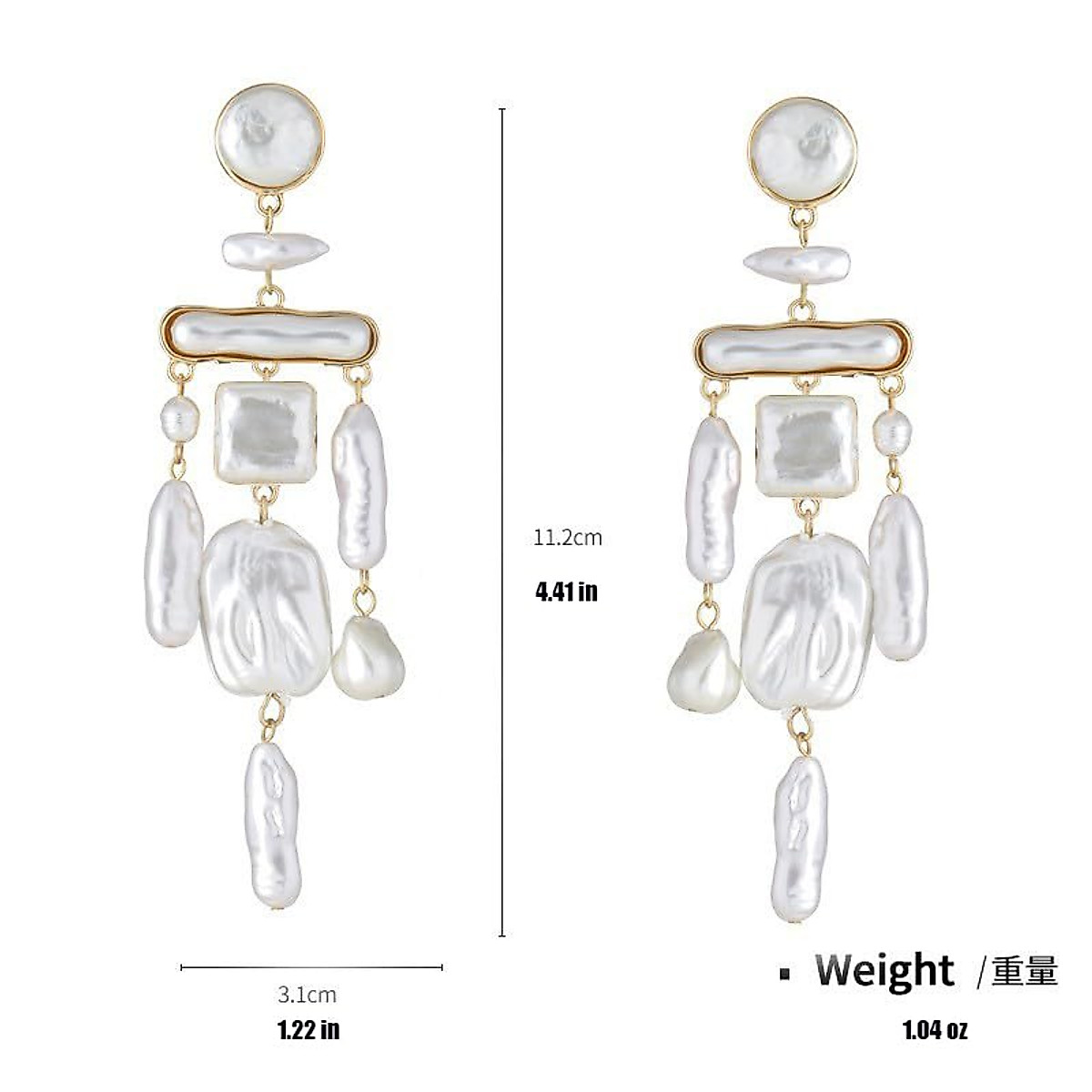 Donabus Statement Pearl Dangle Earring Luxury Chandelier Earring Gold and Pearl Earring Organic Style Earring Hoop Earring (D)