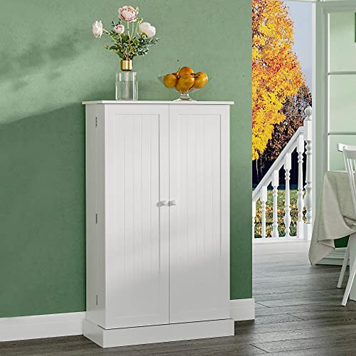 HOMCOM 41" Farmhouse Kitchen Pantry, Freestanding 2 Door Storage Cabinet with Adjustable Shelves for Living Room and Dinning Room,White