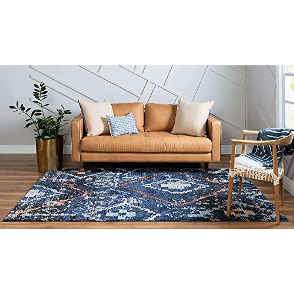 Unique Loom Morocco Collection Tribal, Southwestern, Bohemian Area Rug, 4' 0" x 6' 0", Navy Blue/Gray
