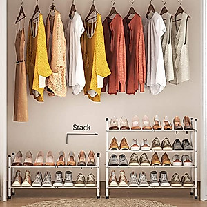 TZAMLI 2-Tier Stackable Closet Shoe Rack Organizer, Expandable and Adjustable Metal Shoes Shelf Storage Small Shoe Rack for Entryway Dorm, White