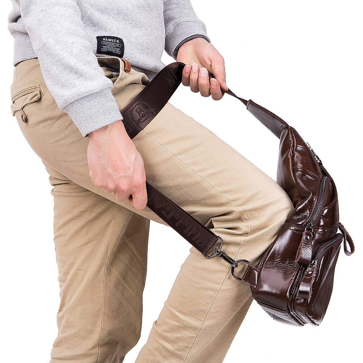 BULLCAPTAIN Cross body Bags for Men Leather Sling Bag Casual Daypacks Chest Bags Shoulder Bag Travel Hiking Backpacks (Coffee)