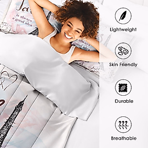 Nesphy Pink Paris Comforter Set for Boy Girl Children Teens Twin, Modern French Style Romantic Theme Bedding Sets Water Washed Microfiber Bedding with 1 Comforter 1 Pillowcase All Season