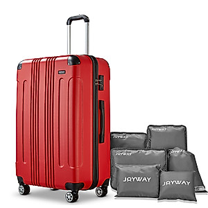 Joyway Luggag 7-Piece Travel Sets,28 inch Suitcase with Spinner Wheels,Hard Case Large Luggage with TSA Locks(28Inch No Bag Red)