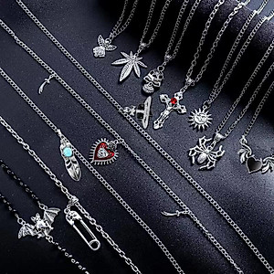 LUYI 12 Pcs Gothic Grunge Necklace Set Y2k Jewelry Accessories Goth Necklaces Cross Fairy Evil Eye Angel Heart Wing Chain Choker Necklace for Women Teen Girls