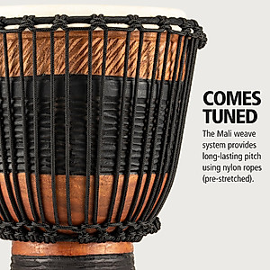 Meinl Percussion Style Djembe Hand Drum Circle Instrument with Bag, Carved Mahogany — NOT Made in China — African Mali Weave Rope Tuning, 2-Year Warranty (ADJ3-M