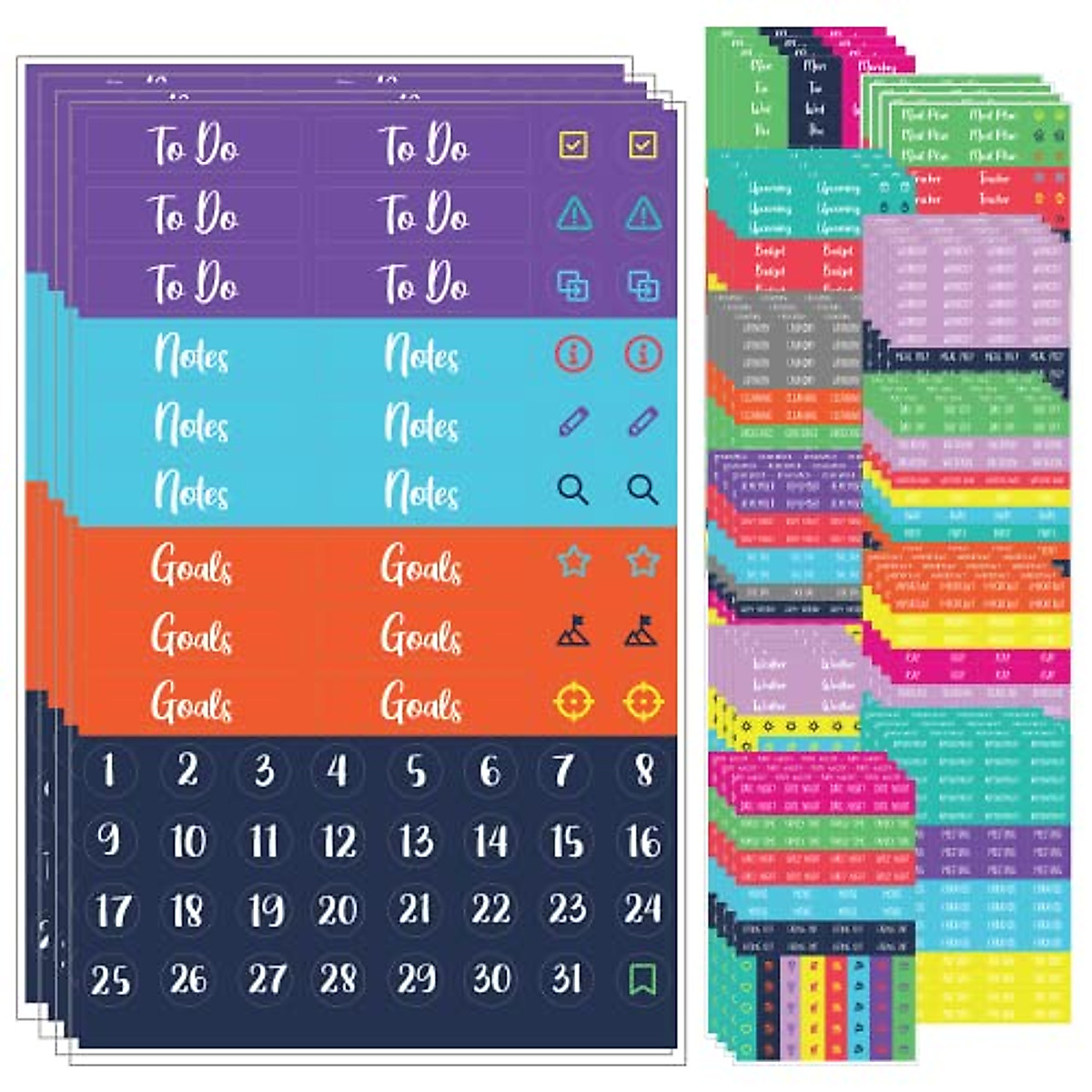 Practical Planner Stickers - Value Pack 48 Sheets, 6 Months of Aesthetic Agenda Stickers for Weekly Planner, Bullet Dot Journal - Planning, Goals, Fitness, Habit Tracking, Days