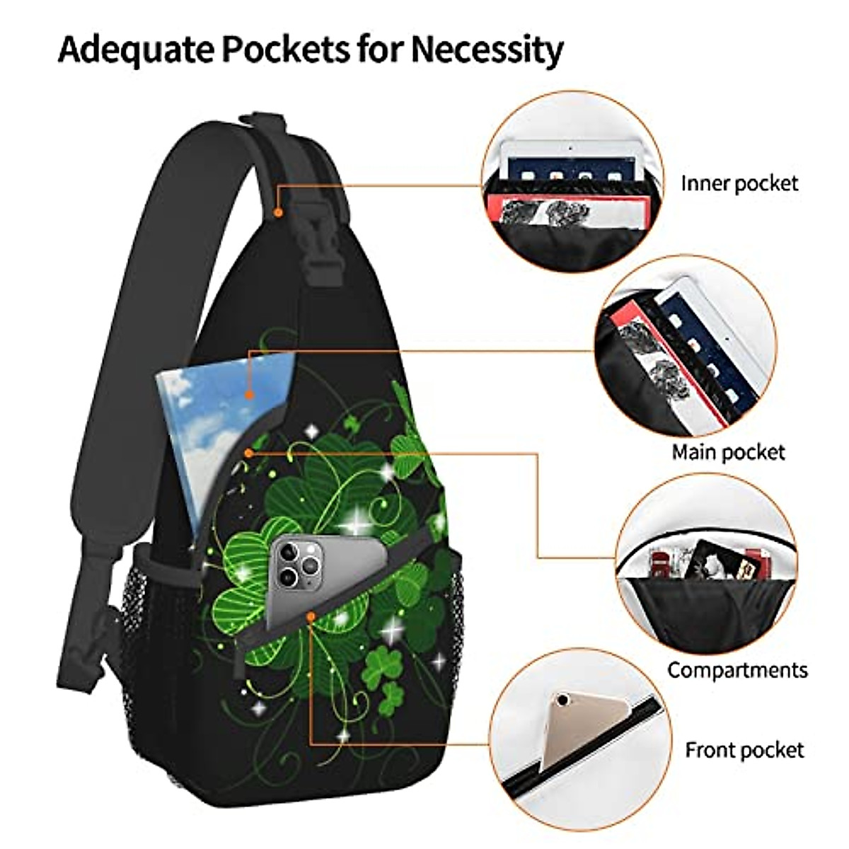 Gelxicu Cute St. Patrick's Day Sling Backpack Fashion Shamrock Crossbody Shoulder Bag Travel Hiking Chest Bag Daypack