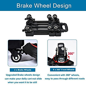 Luggage Cart RICEEL Folding Hand Truck with 6 x 360 Degree Swivel Wheels,Adjustable Handle,Foldable for Easy Storage,and 3 Elastic Ropes,220lb Weight Capacity for Travel,Moving