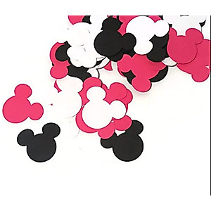 100 Pieces 2inch Minnie head inspired confetti Boy or Girl Baby Shower Mouse Confetti First Birthday Supplies Decorations Table Decor (Hot Pink Black White)