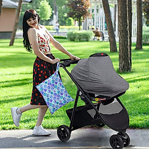 AUUXVA Wet Dry Bags Set Blue Purple Mermaid Scale,Cloth Diaper Wet Bag Waterproof Reusable with Two Zippered Pockets for Travel Beach Pool Swimsuits Wet Clothes,2pcs