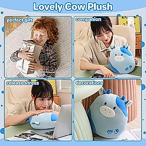 SQEQE Cow Plush Toy Cute Blueberry Cow Stuffed Animals Soft Pillow Plushies Kawaii Cow Plushie Food Plush Gift for Girls Kids Decor(Blue 10 inch)