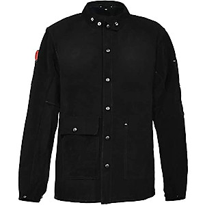 Black Leather Welding Jacket, Heavy Duty FR Heavy Duty Split Cowhide Leahter (X-Large, x_l)
