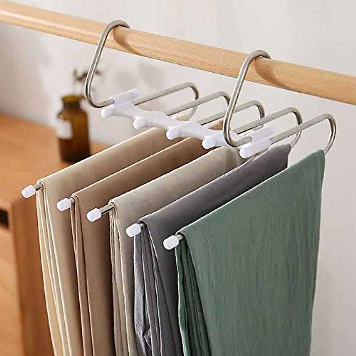 MXIAOXIA 5-in-1 Pants Hanger Multifunctional Portable Stainless Steel Hanger for Clothes Trousers Coat Storage Organization Space Saving