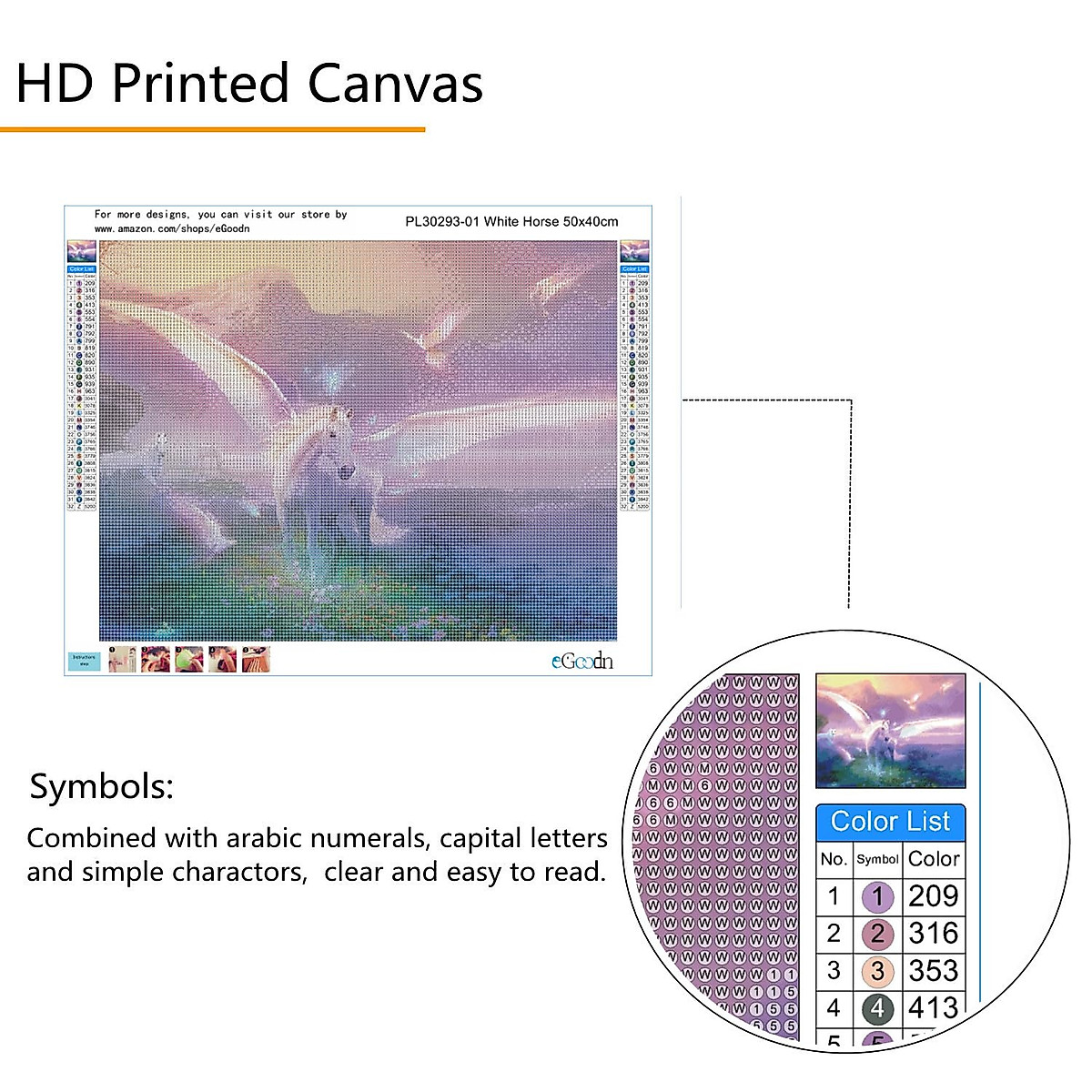 eGoodn White Horse 5D Diamond Painting Art Kit for Adults Full Drill Round 20x16 Inches / 50x40 cm, Myths and Legends Animals with Wings