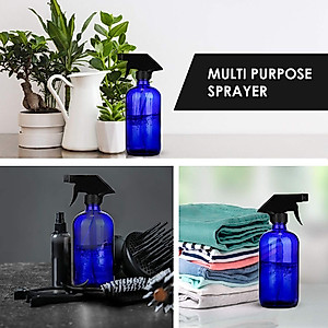 Chef's Star Glass Spray Bottles for Cleaning Solutions, Plants, and Hair, Empty Refillable Misting Spritzer with 2 Adjustable Spray Settings, 16 Oz, Pack of 2, Blue