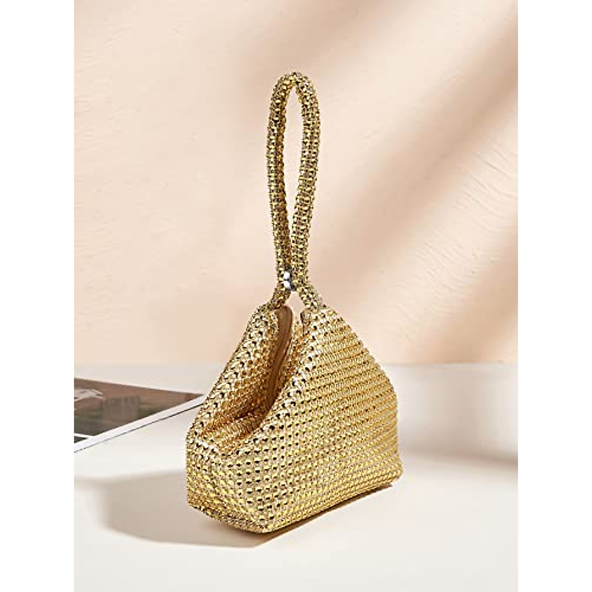 Verdusa Women's Rhinestone Evening Handbag Mini Bag Clutch Purse Gold one-size