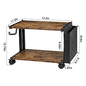 melos Printer Cart, 2-Tier Printer Stand with Storage, Mobile Printer Stand Shelf with Wheels, Under Desk Printer Stand for Fax Machine, Copier, Scanner, Printer, Scanner