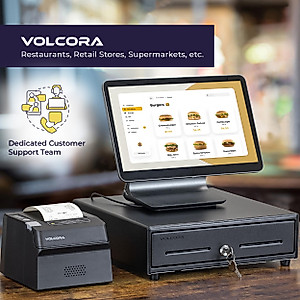 Volcora 13" Electronic Cash Register Drawer & 80mm Thermal Receipt Printer w/Auto Cutter for Point of Sale (POS) System, Small Businesses (Black)