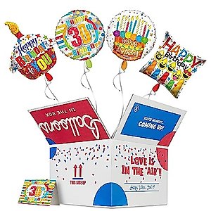 Inflated Happy Birthday Balloon Surprise Box (4) - 30th Birthday Gifts For Her & Him, Birthday Gift Ideas - Shipped Helium Foil Balloons Bouquet With Birthday Card, Order Great Gifts For Girlfriend
