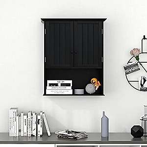 Giantex Bathroom Wall Mounted Cabinet - Storage Cabinet w/Adjustable Shelf, 2-Door Over The Toilet Cabinet, Space-Saving Organizer for Bathroom, Living Room, Entryway, Medicine Cabinet (Black)