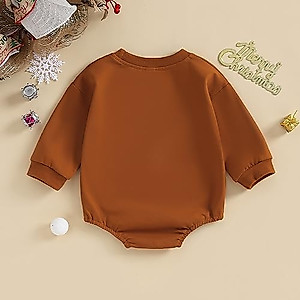 Amiblvowa Unisex Baby Girl Boy Christmas Outfit Long Sleeve Oversized Crewneck Sweatshirt Shirt Bubble Romper Xmas Clothes (Cookie Brown, 12-18 Months)
