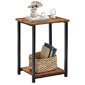 WLIVE End Table, 2-Tier Small Side Table with Open Storage, Narrow Side Stand for Bedroom, Living Room, Couch, Modern End Stand with Sturdy Metal Frame, Sturdy Easy Assembly,Rustic Brown (1 Pack)