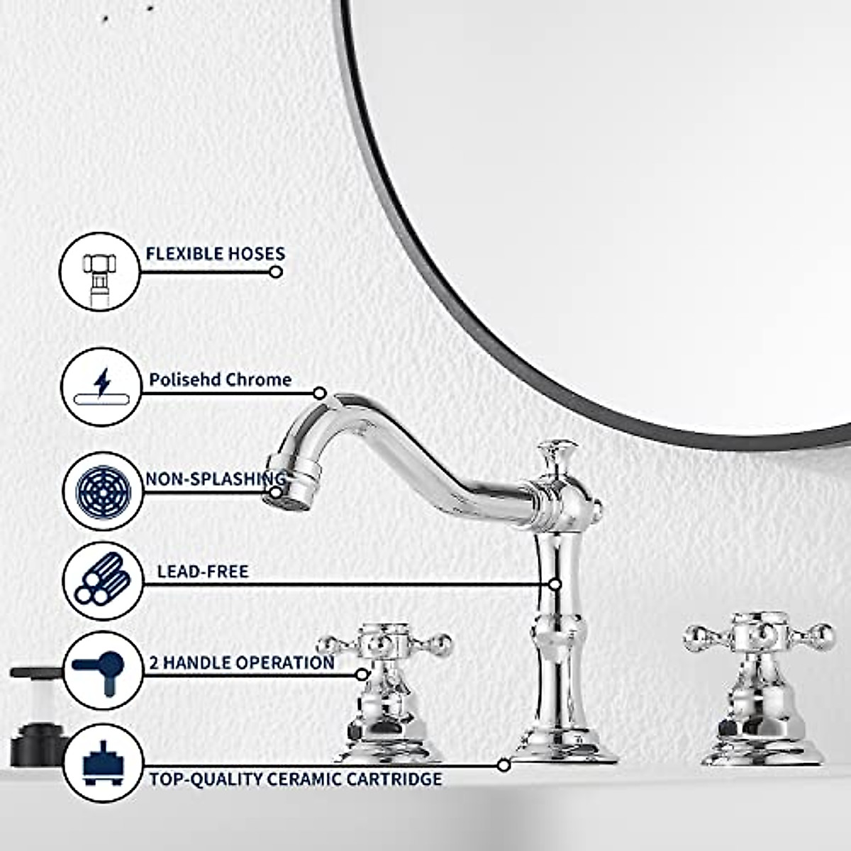GGStudy Two Handles 3 Holes 8-16 inch Widespread Bathroom Sink Faucet Chrome Basin Mixer Tap