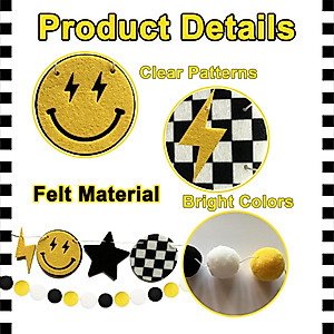 One Happy Dude Banner Garland Pre-Strung - Pack of 3, Lightning Smiley Face Banner, Yellow Black Paper Tassels & Felt Ball Bunting, Great for Baby Shower 1st Birthday Party Decoration Supplies