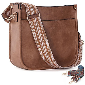 Caitina Crossbody Bag For Women Vegan Leather Hobo Handbag Designer Crossbody Purses Bucket Bag For Women with 2PCS Adjustable Strap(Beige)