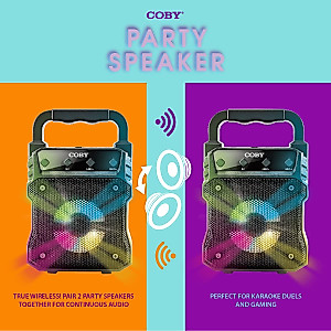 Coby Portable Bluetooth Speaker | Wireless PA System with FM Radio | Microphone Input | Karaoke Machine with Lights | Perfect for Kids Adults Outdoors