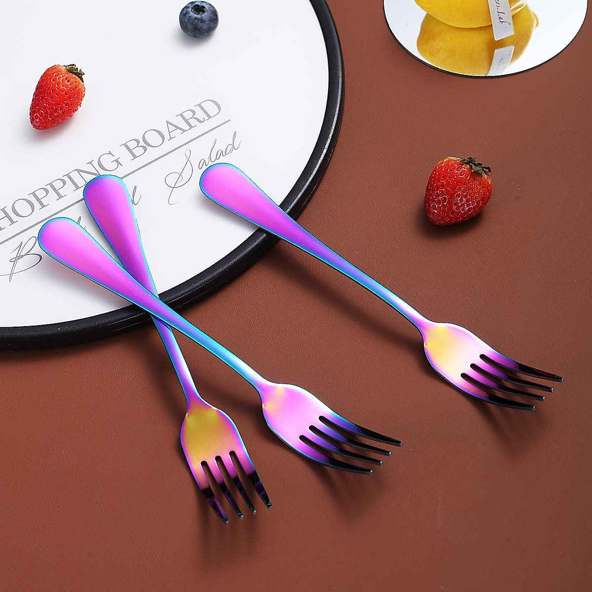 Rainbow Dinner Forks Set of 4, Berglander Stainless Steel Titanium Mutil-Color Plating Fork Set, Colorful Forks And Spoons Silverware, Table Forks Set Sturdy And Dishwasher Safe