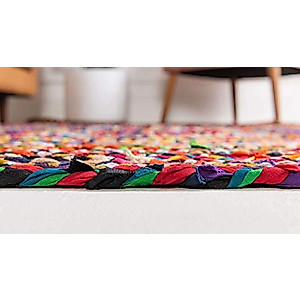 Unique Loom Braided Chindi Collection Area Rug - Layer (3' 3" Round, Multi/ Blue)