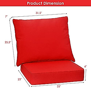 Giantex Patio Cushion Set with Pillow, Deep Seat and Back Cushion, Outdoor Chair Pads with Ties, Cushion Replacement for Patio Furniture, Waterproof 6 Inch Thick Indoor Floor Cushion