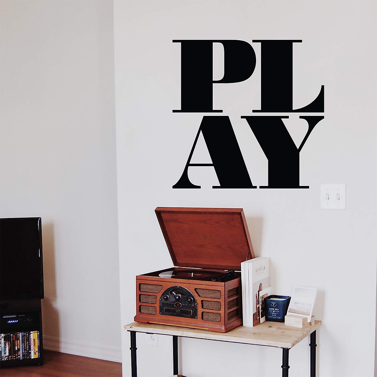 Vinyl Wall Art Decal - Play - 33" x 34" - Trendy Inspirational Minimalist Fun Sticker for Gamers Boys Girls Bedroom Playroom Living Room Gamer Room Daycare Nursery Office Coffee Shop Decor (Black)