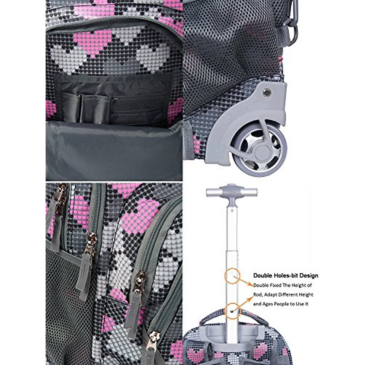 Tilami Kids Rolling Backpack 18 inch Boys and Girls Laptop Backpack, Falling Love