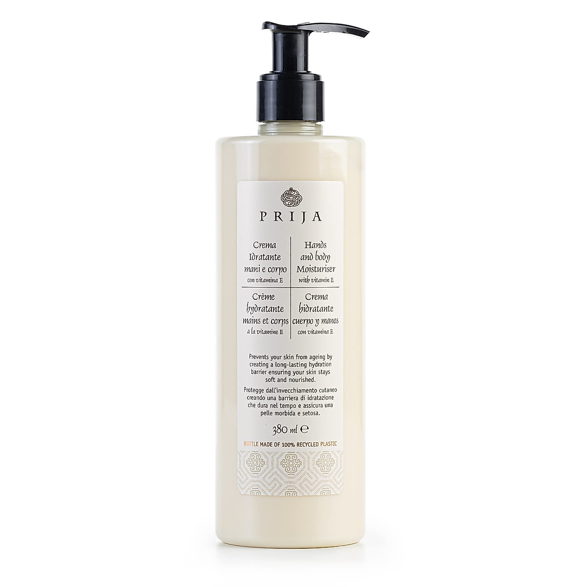 Prija Hands And Body Moisturizer with Vitamin E and Hyaluronic Acid to Protect Against Ageing - Made in Italy with 100% Recyclable Bottle (12.84 Fluid Ounce)
