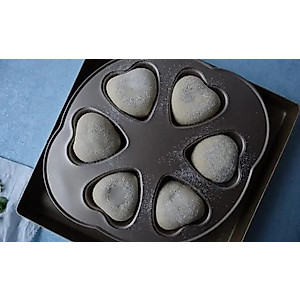 Non-stick mini heart shaped 6 cup muffin pan, black, muffin pan, cupcake pan, carbon steel, for birthday, wedding, party, date and other occasions
