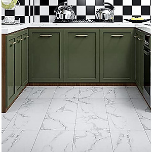 Livelynine 16-Pack White Vinyl Flooring Peel and Stick Floor Tile for Bathroom Waterproof Stick On Flooring Tiles Marble Laminate Flooring Sheets Sticky Kitchen Flooring Basement Linoleum 12X12In