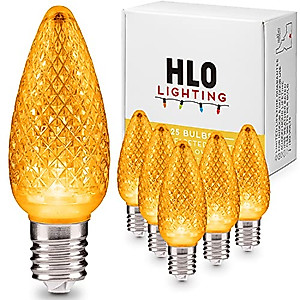 HLO Lighting Set of 25 Yellow C9 Christmas Lights | Faceted C9 LED Christmas Light Bulbs for Indoor & Outdoor Use | Durable C9 LED Lights | Replacement C9 Bulbs