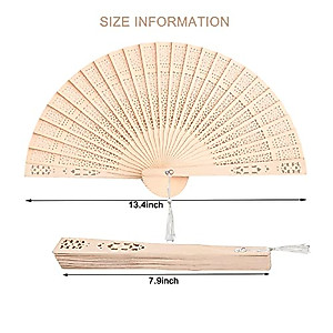 Merkaunis 50 PCS Wooden Folding Fans Wedding Fans Chinese wooden Fan with Tassel Hand Held Folding Fans Hollow Pattern for Women Foldable Wedding Gifts Baby Shower Party Favor and Home Decorations