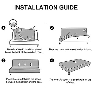 LiveGo Armless Futon Slipcovers Stretch Folding Sofa Bed Cover with Elastic Bottom, Printed Fitted Couch Cover Furniture Protector for Pets, Kids (Dark Grey)