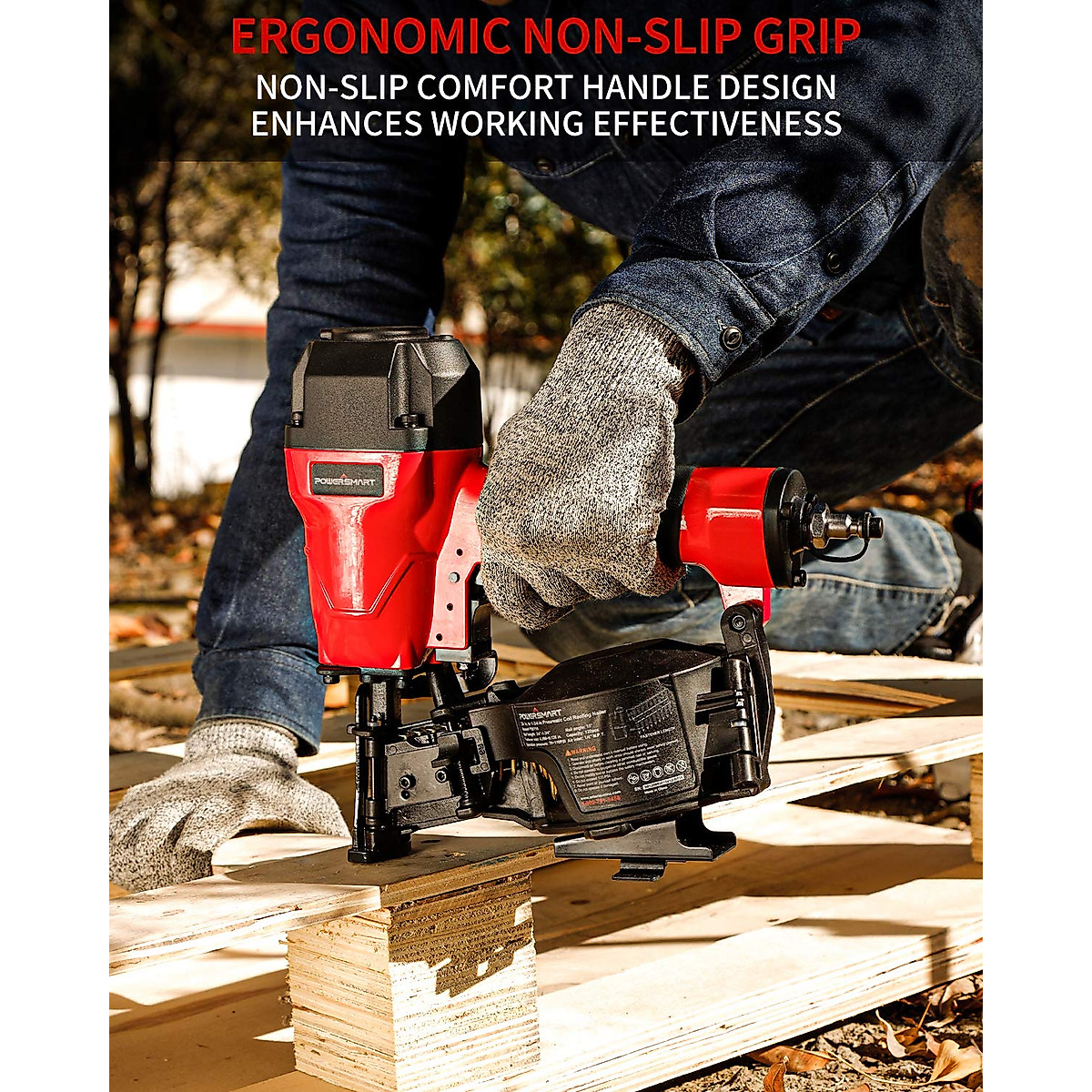 PowerSmart Roofing Nailer, 15 Degree Roofing Nail Gun with Safety Goggles, 3/4-Inch to 1-3/4-Inch Coil Nails, 120 PCS Load Capacity Coil Nailer Kit with 240 PCS Nails