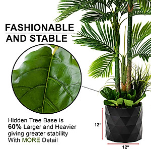 Deluxe 78" Golden Cane Palm Artificial Tree + Premium Fiddle Leaf Foliage in 8" Base + 12" Plant Pot Skirt + Bonus USA Flag Style Pot Pant