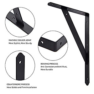 AWX Heavy Duty Shelf Brackets 12 inches x 8 inches with Screws - 8 Pack Black Metal Shelf Brackets - Shelf Support Angle Brackets for Shelves - L Brackets Heavy Duty Floating Shelf Brackets