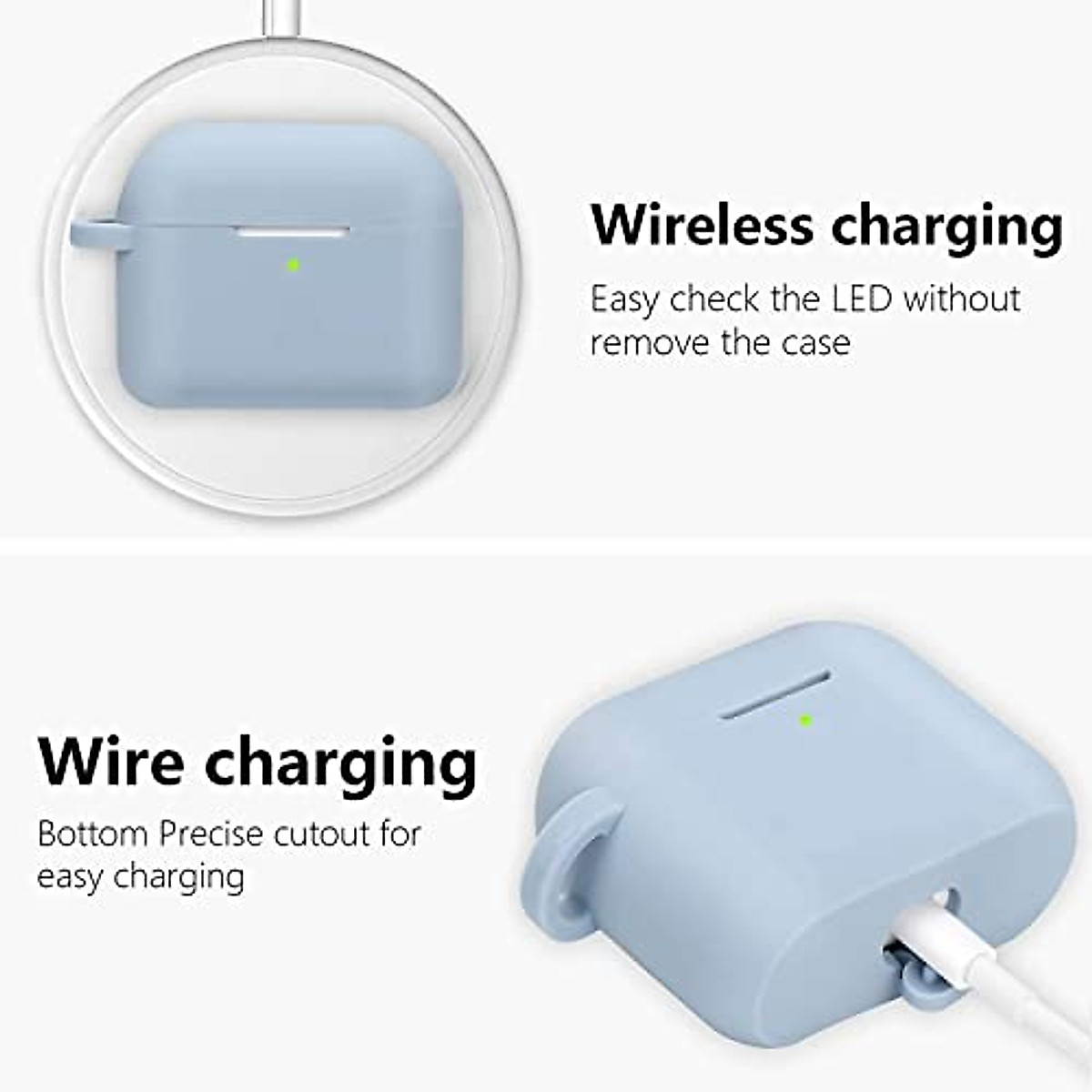 Case for Airpods 3 (2021), Filoto Apple Airpod 3 Generation Case Cover for Women Girls, Silicone Case for Air Pod 3rd Charging Case with Pompom Keychain Accessories (Gray Blue)