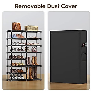 VTRIN Shoe Rack with Covers Shoe and Boot Storage Cabinet 8 Tier 28-35 Pairs Shoe Rack Organizer for Entryway Closet Garage Heavy Duty Free Standing Black Metal Shoe Shelf
