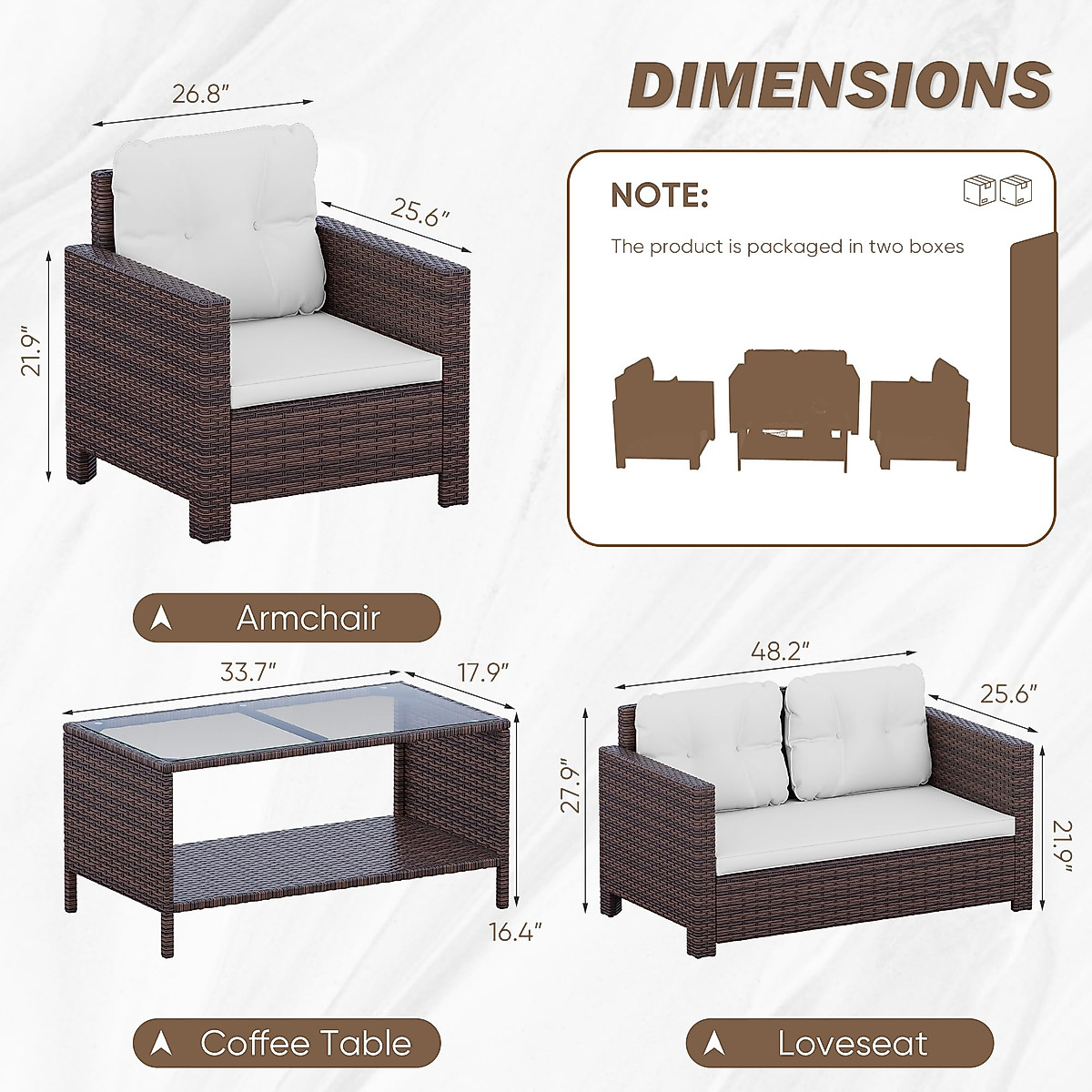 Devoko Patio Furniture Set 4 Pieces Outdoor Conversation Table and Chairs Wicker Patio Dining Sofa Set for Balcony Lawn Backyard