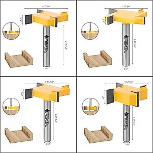 MNA CNC Spoilboard Surfacing Router Bit,4PCS Router Bit Set,1/4 Inch Shank ，4 Wings,1-37/64-Inch Cutting Diameter,1/4" 5/16" 3/8" 1/2" Milling Depth
